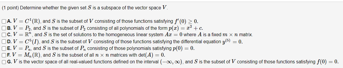 Solved (1 point) Determine whether the given set S is a | Chegg.com