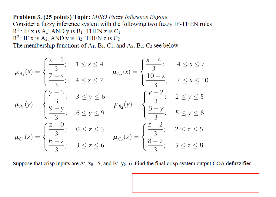 Problem 3. (25 points) Topic: MISO Fuzzy Inference | Chegg.com