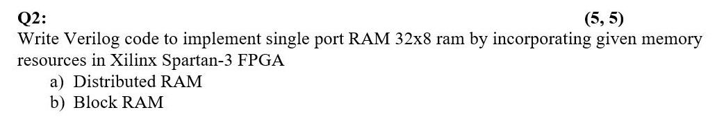 Solved Q2: (5,5) Write Verilog code to implement single port | Chegg.com