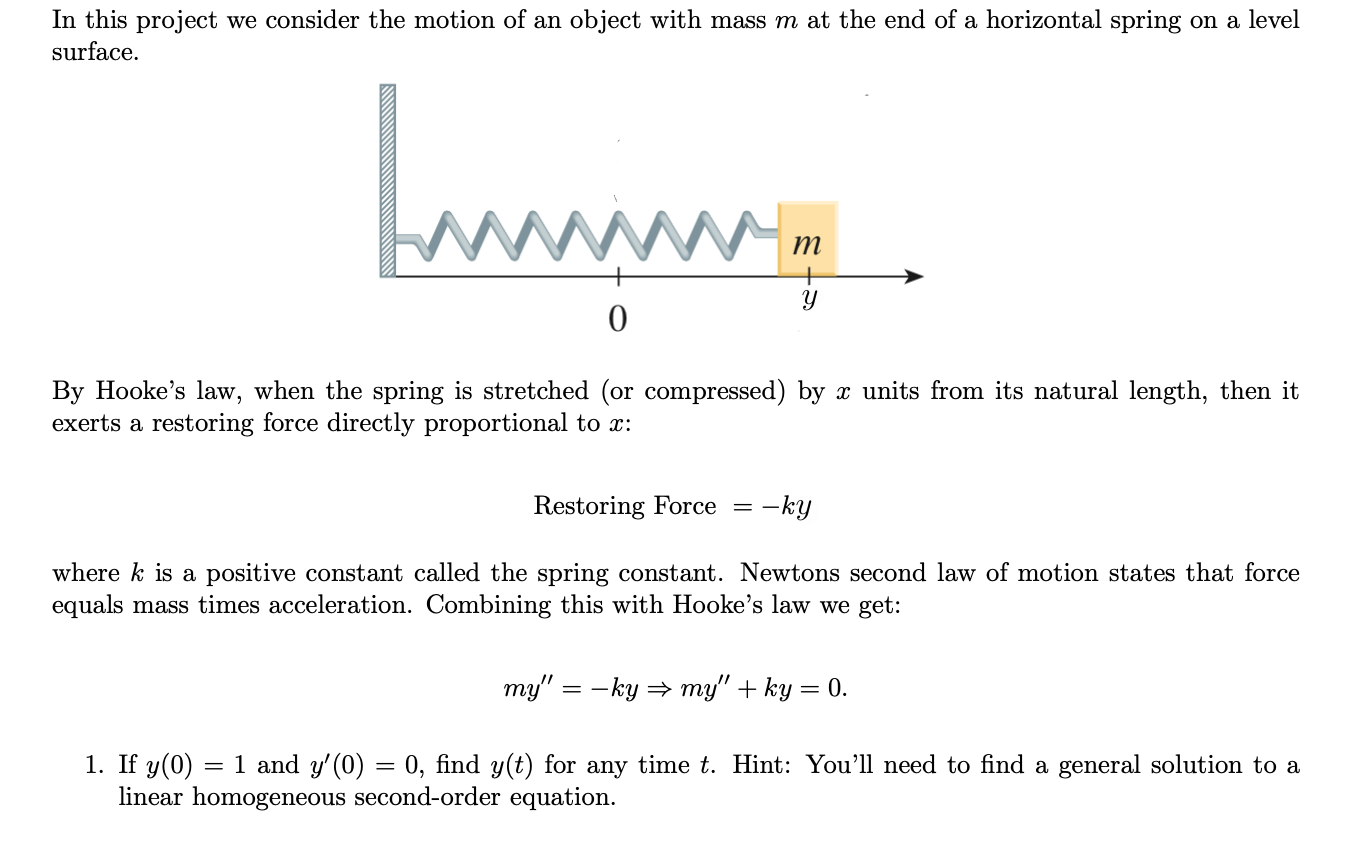 Solved In this project we consider the motion of an object | Chegg.com