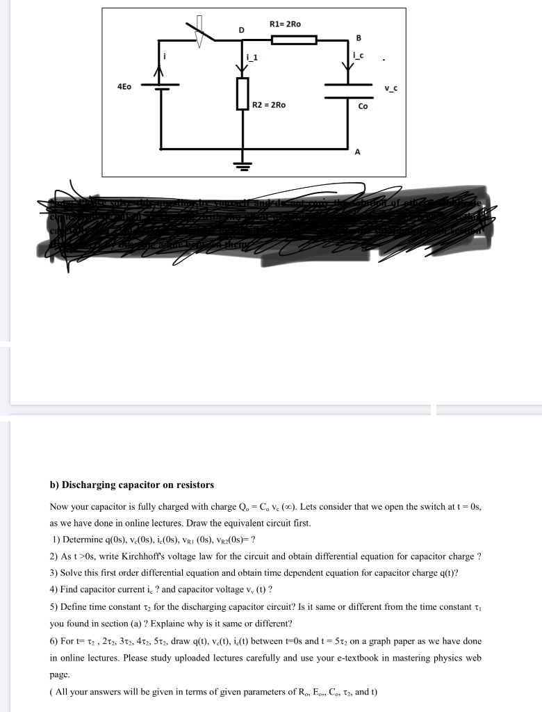 Solved R1= 2Ro 4E0 R2 = 2Ro abgetreet Sheny b) Discharging | Chegg.com