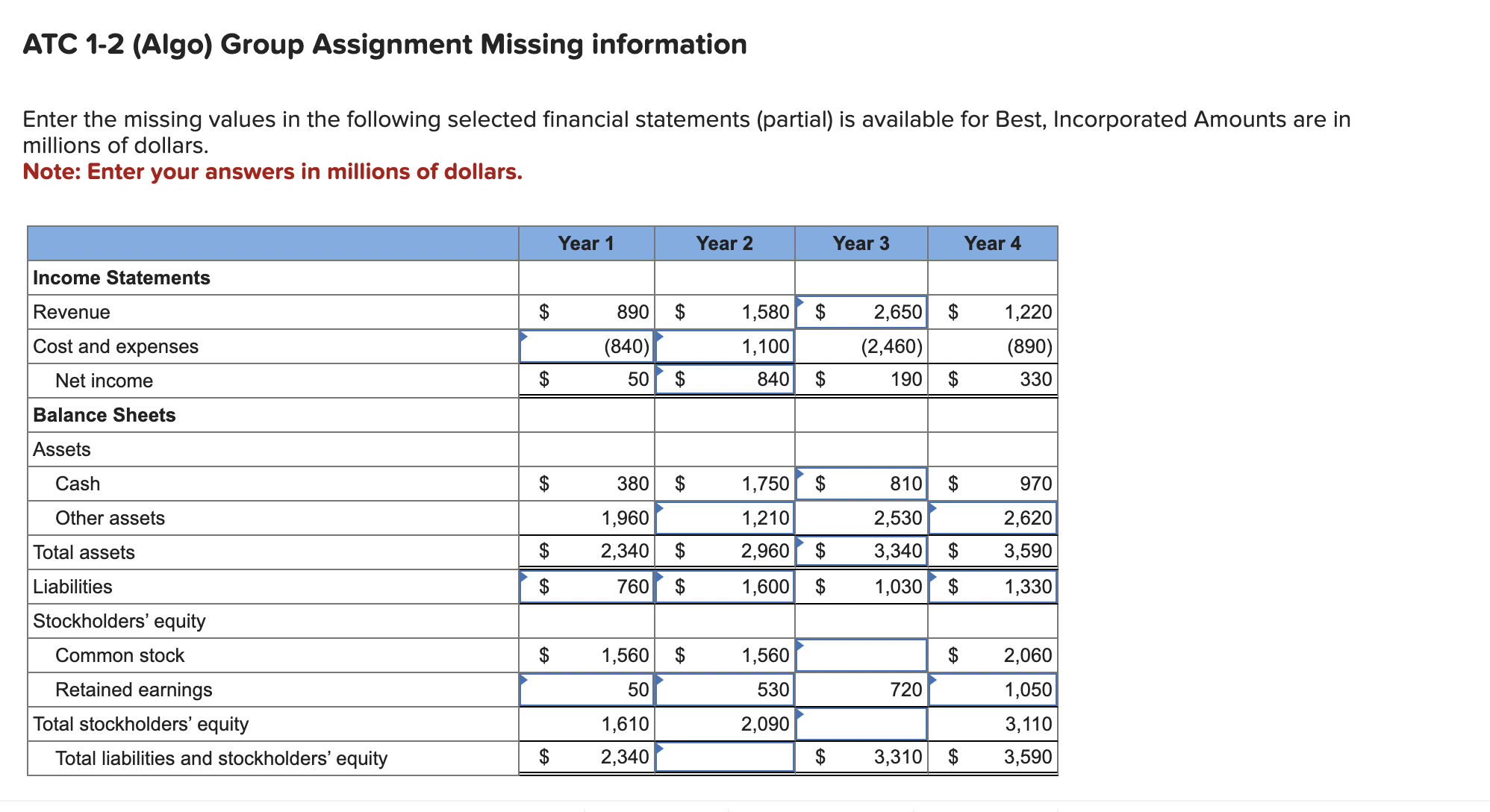 ATC 1-2 (Algo) Group Assignment Missing information | Chegg.com