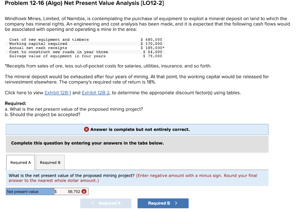 Solved Problem 12-16 (Algo) Net Present Value Analysis | Chegg.com