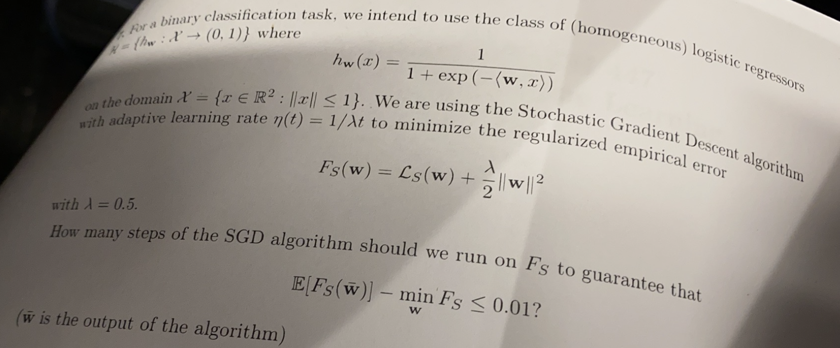 Solved For a binary classification task, we intend to use | Chegg.com
