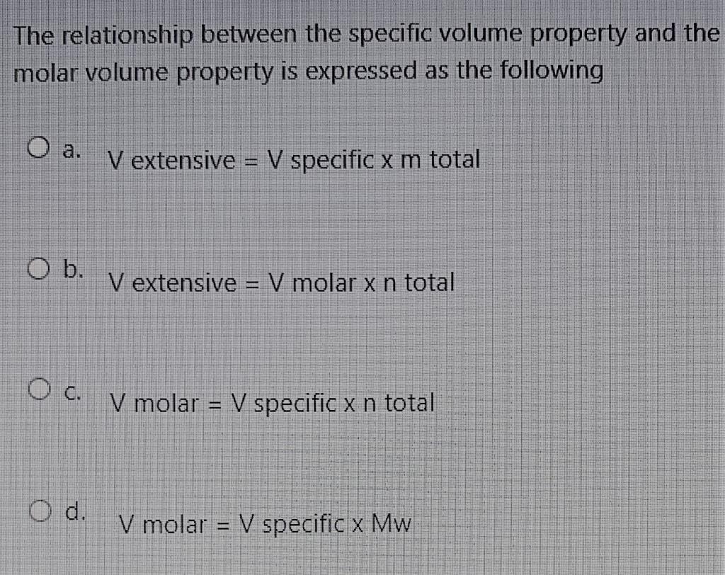 Solved The relationship between the specific volume property | Chegg.com