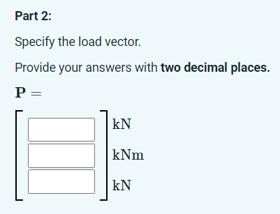 Specify the load vector. Provide your answers with | Chegg.com