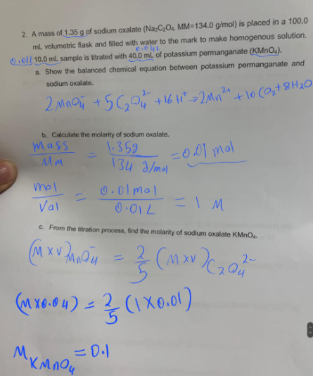 Solved 2. A mass of 1.35 g of sodium oxalate | Chegg.com