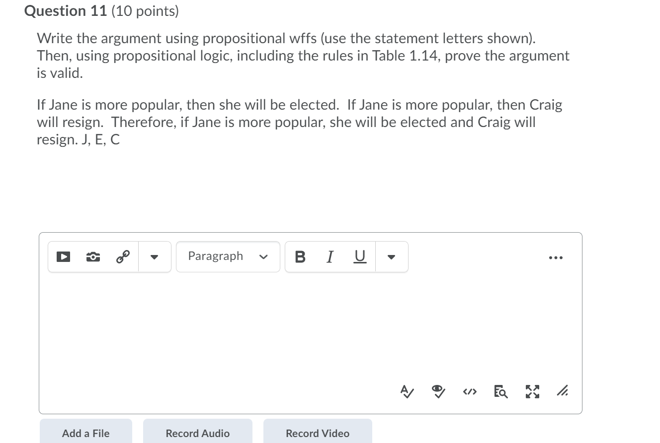 Solved Question 11 (10 points) Write the argument using | Chegg.com