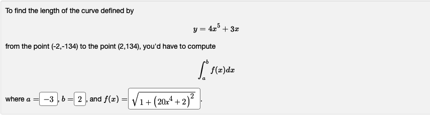 Solved To find the length of the curve defined by y=4x5+3x | Chegg.com