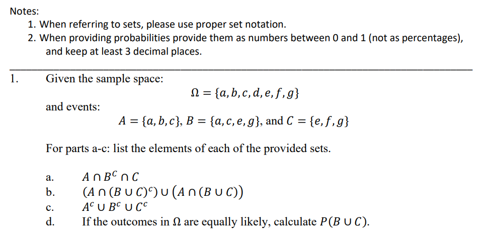 Solved Notes: 1. When referring to sets, please use proper | Chegg.com