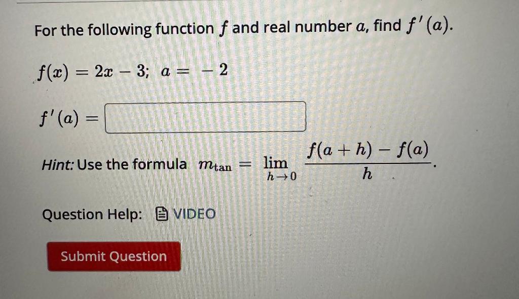 Solved For the following function f and real number a, find | Chegg.com