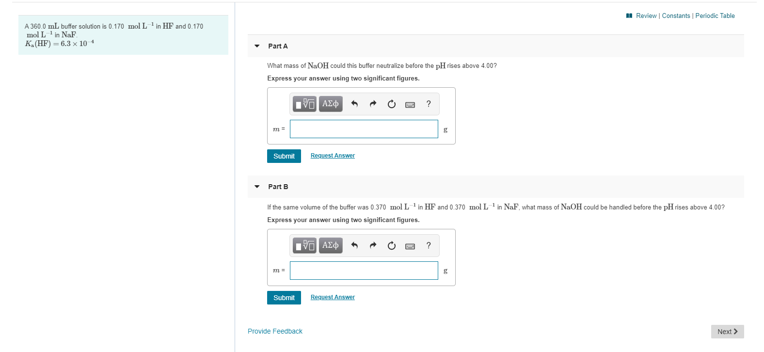 Solved A Review Constants Periodic Table A 360.0 mL buffer | Chegg.com
