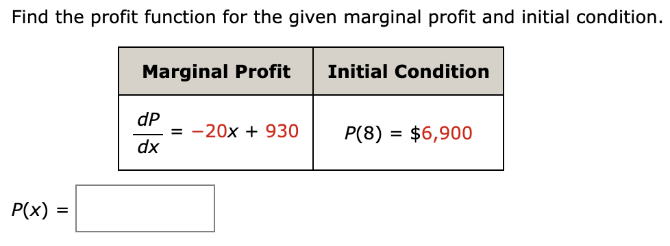 Solved Find the profit function for the given marginal | Chegg.com