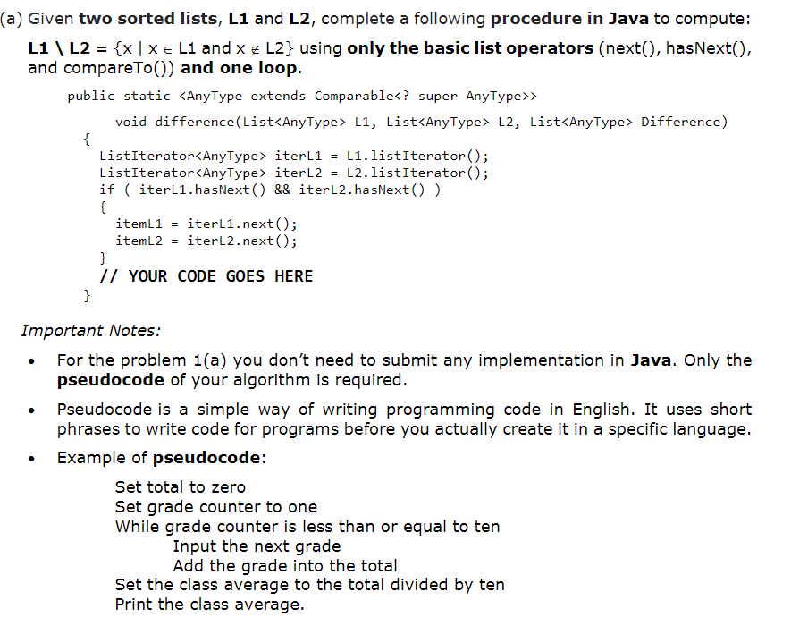 Solved (a) Given two sorted lists, L1 and L2, complete a | Chegg.com