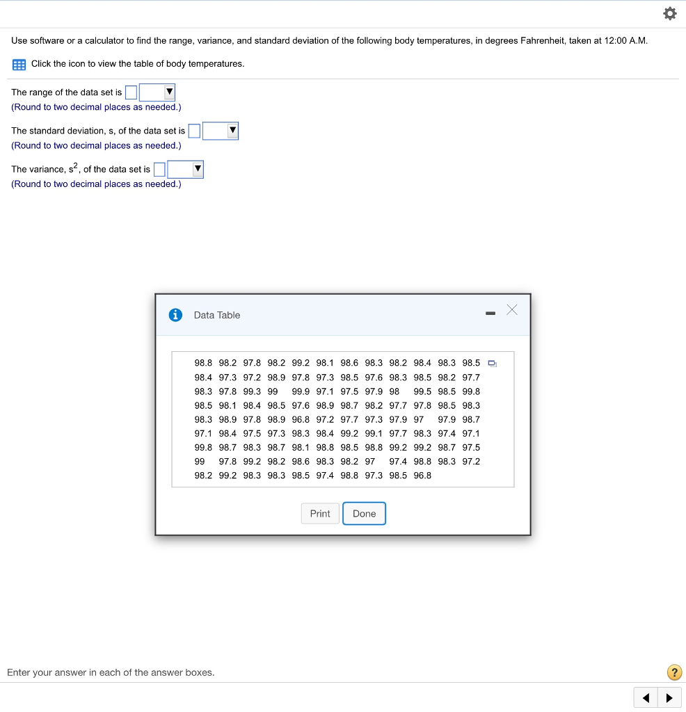 Solved Use software or a calculator to find the range, | Chegg.com