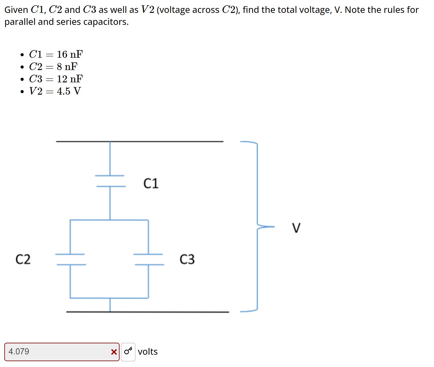 Solved Given C1,C2 and C3 as well as V2 (voltage across C2 | Chegg.com