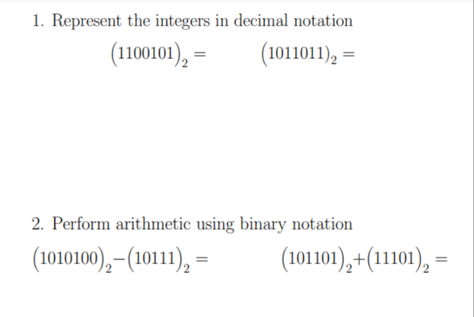 Solved Represent The Integers In Decimal