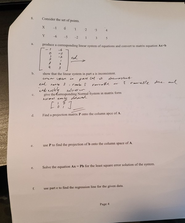 Solved conaider the set of points. d. Find a projection | Chegg.com