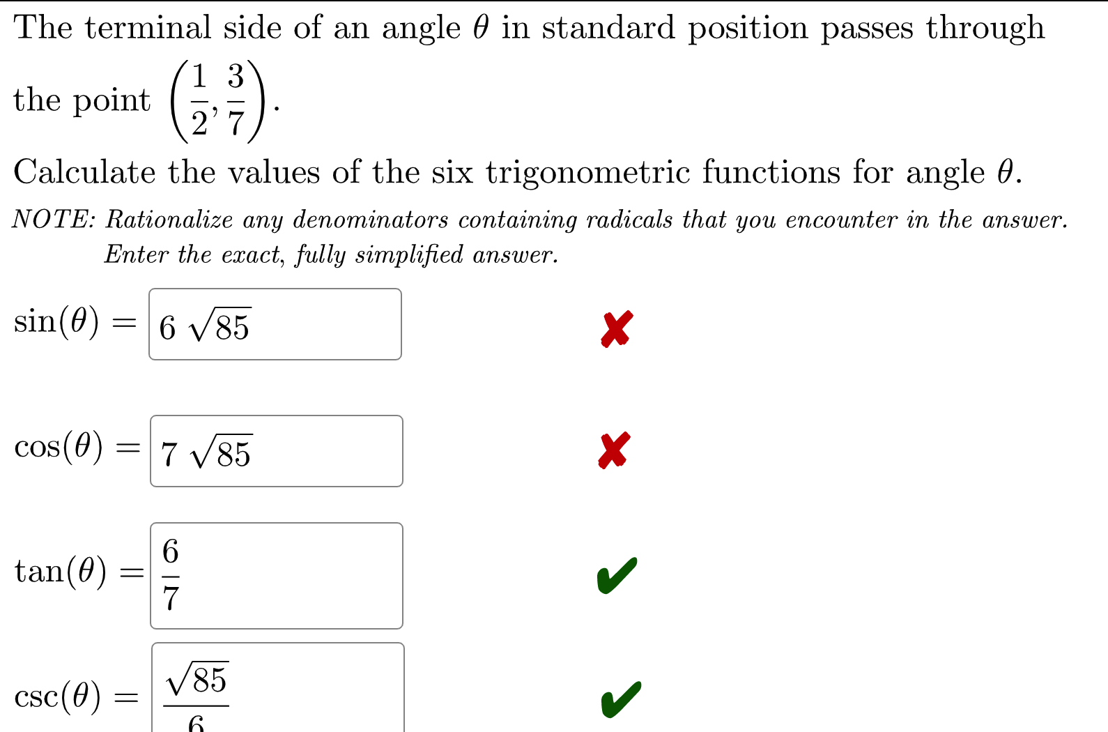 Solved The terminal side of an angle θ in standard position | Chegg.com