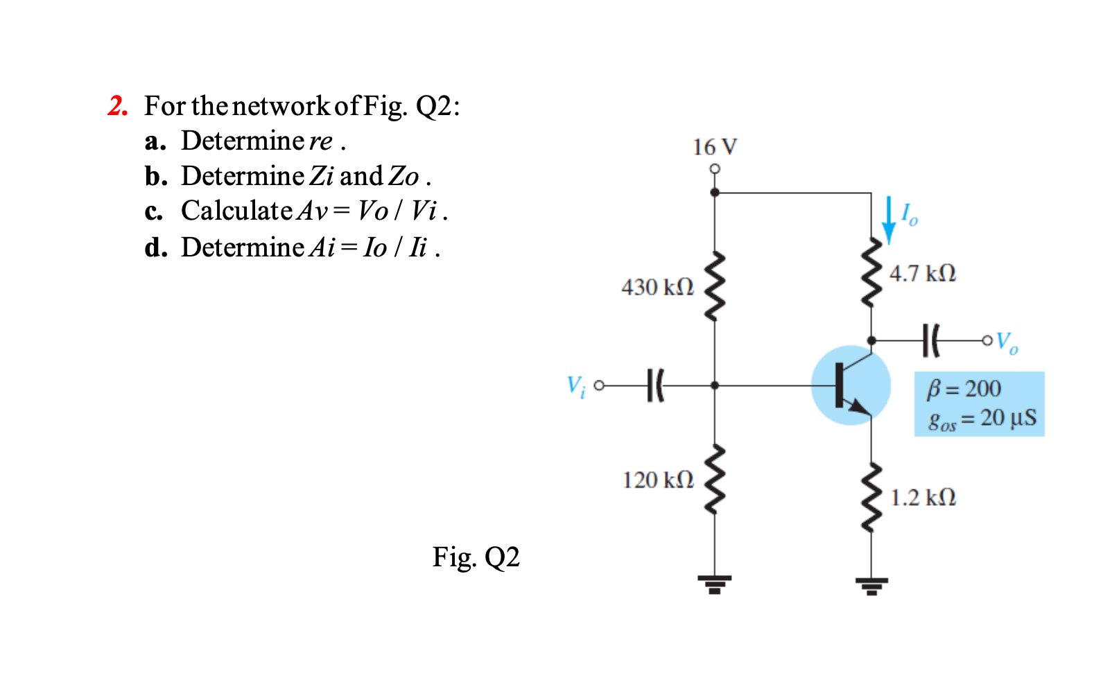 Solved 2. For the network of Fig. Q2: a. Determine re . b. | Chegg.com