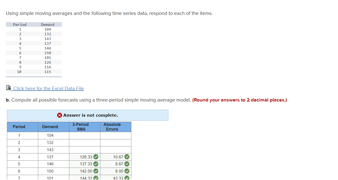 Solved Using simple moving averages and the following time | Chegg.com