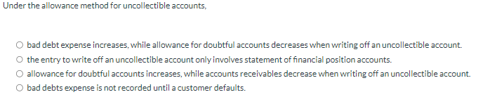 Solved Under the allowance method for uncollectible | Chegg.com