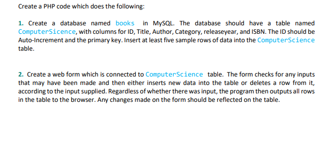 Solved Create a PHP code which does the following: 1. Create | Chegg.com