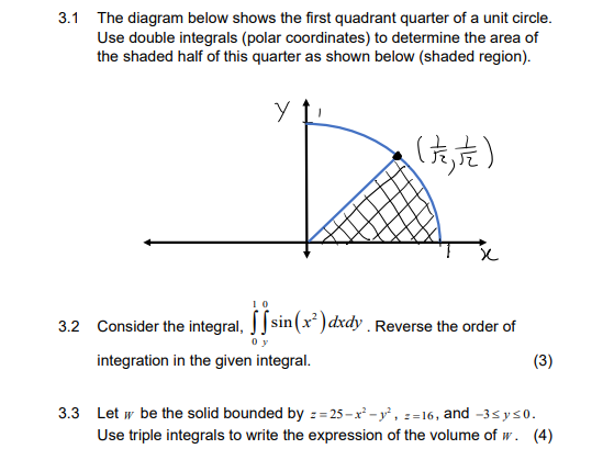 Solved 3.1 The diagram below shows the first quadrant | Chegg.com