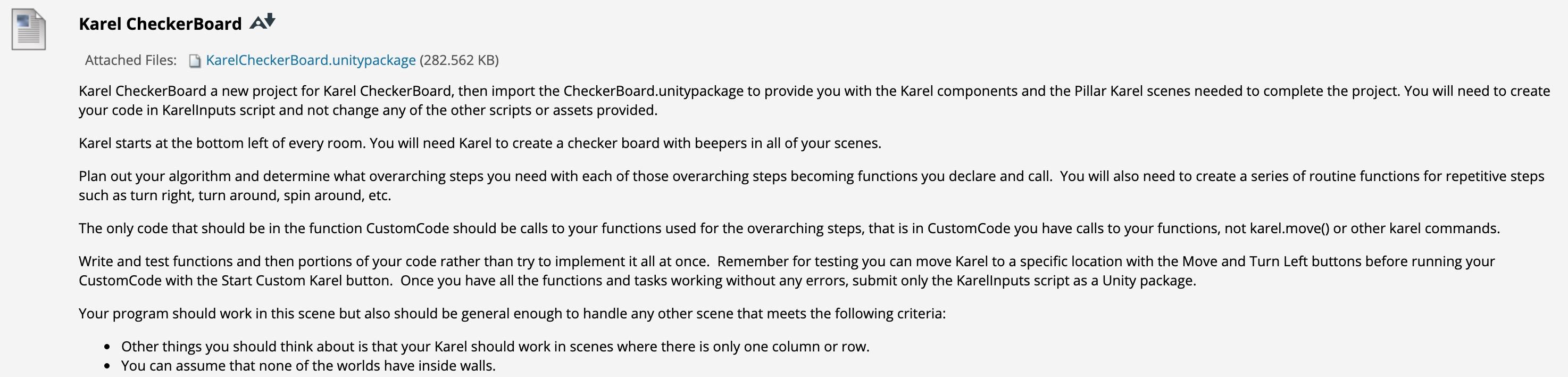 Karel CheckerBoard A Attached Files: | Chegg.com