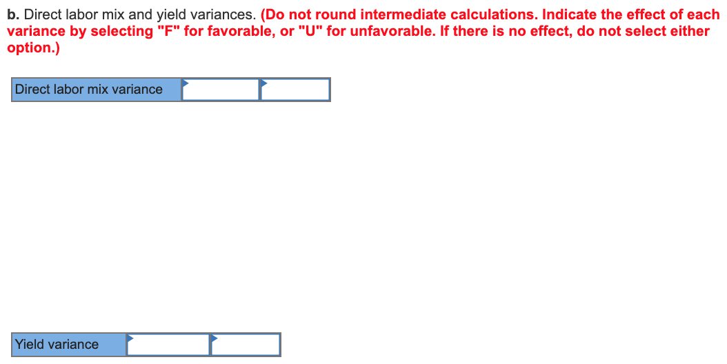 Solved b. Direct labor mix and yield variances. (Do not | Chegg.com