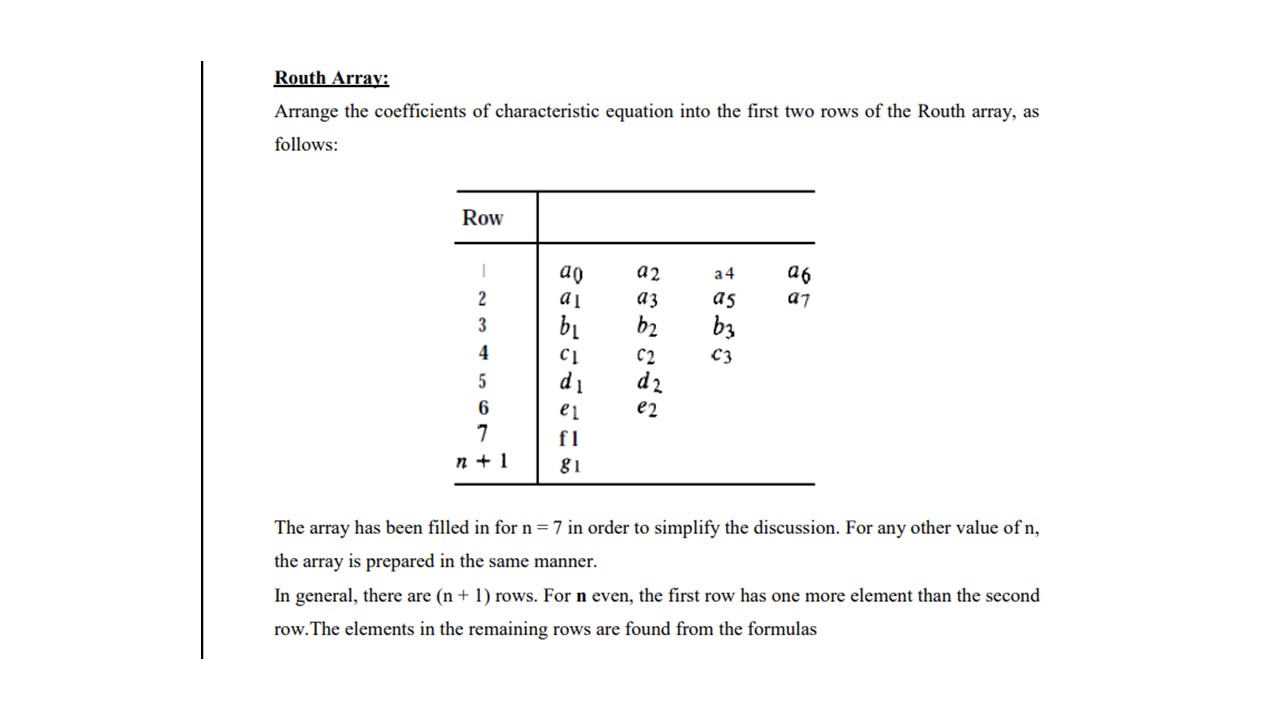 Solved Routh Array: Arrange the coefficients of | Chegg.com