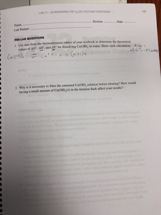 Solved DE TERMİNING THE K-OF CALCIUM LAB 1 1 : 143 Name Lab | Chegg.com