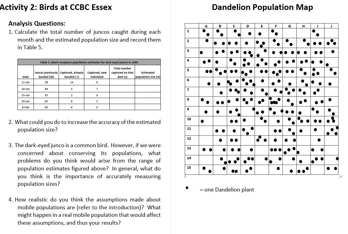 Solved 2.1 Estimating Population Sizes Goals & Objectives: | Chegg.com