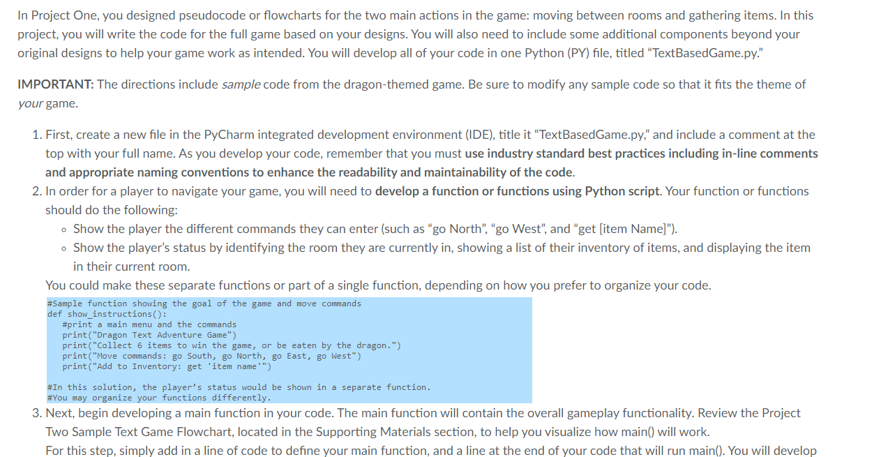 Solved In Project One, you designed pseudocode or flowcharts | Chegg.com