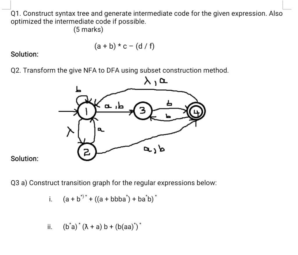 Solved Q1. Construct syntax tree and generate intermediate | Chegg.com