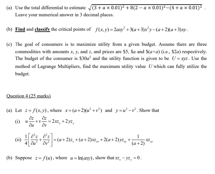 Solved (a) Use the total differential to estimate | Chegg.com