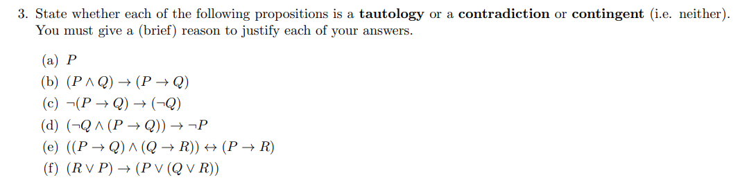 Solved 3. State whether each of the following propositions | Chegg.com