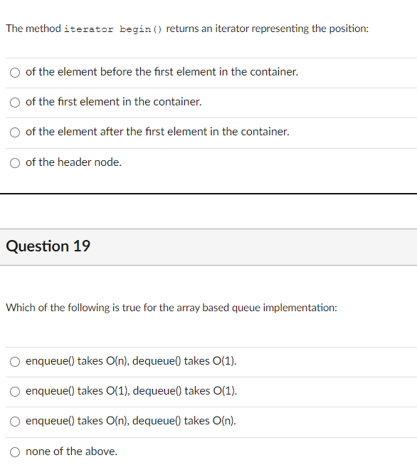 Solved The method iterator begin() returns an iterator | Chegg.com