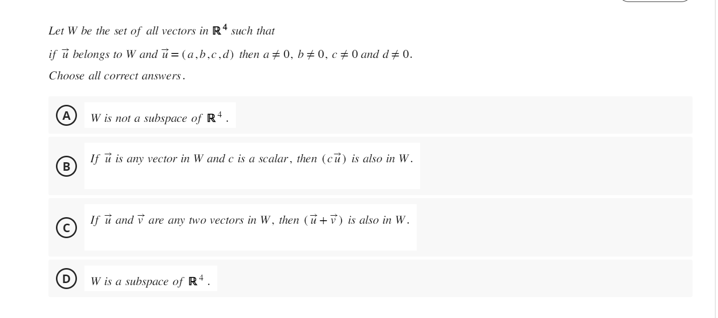 Solved Let W be the set of all vectors in R4 such that if u | Chegg.com