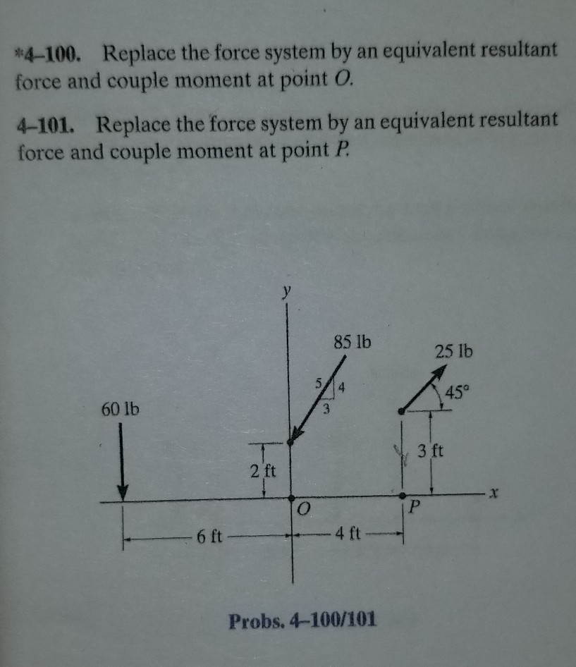 Solved *4-100. Replace the force system by an equivalent | Chegg.com