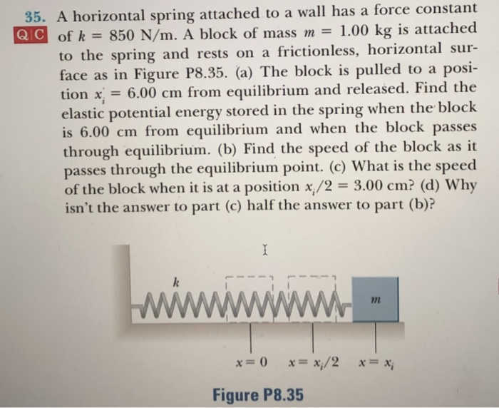 Solved 35. A horizontal spring attached to a wall has a | Chegg.com