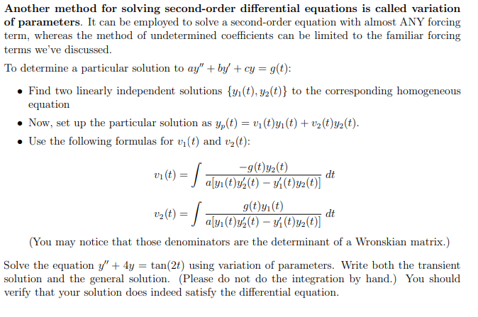 Solved Another method for solving second-order differential | Chegg.com