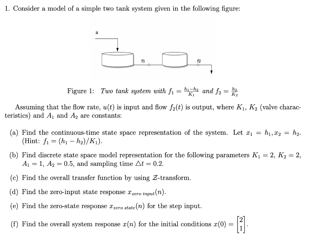 Solved 1. Consider a model of a simple two tank system given | Chegg.com