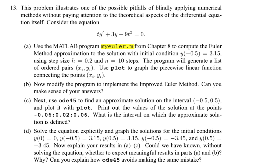Solved Here is the myeuler.m code: function [t, y] = | Chegg.com