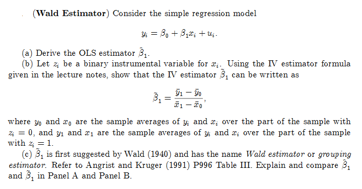 Exercise: Wald Estimator. Consider a simple | Chegg.com
