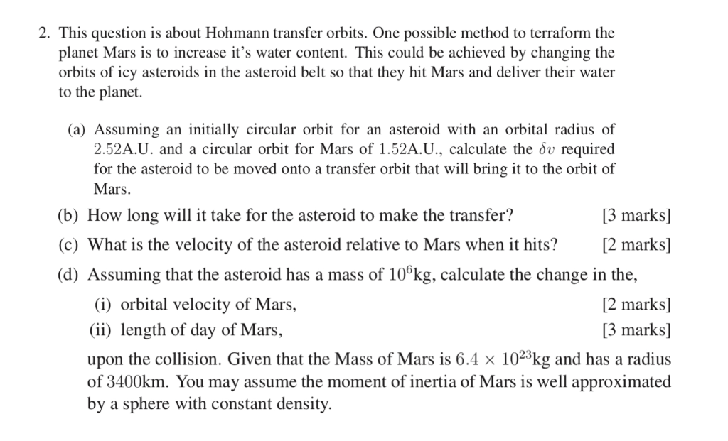 Solved 2. This question is about Hohmann transfer orbits. | Chegg.com