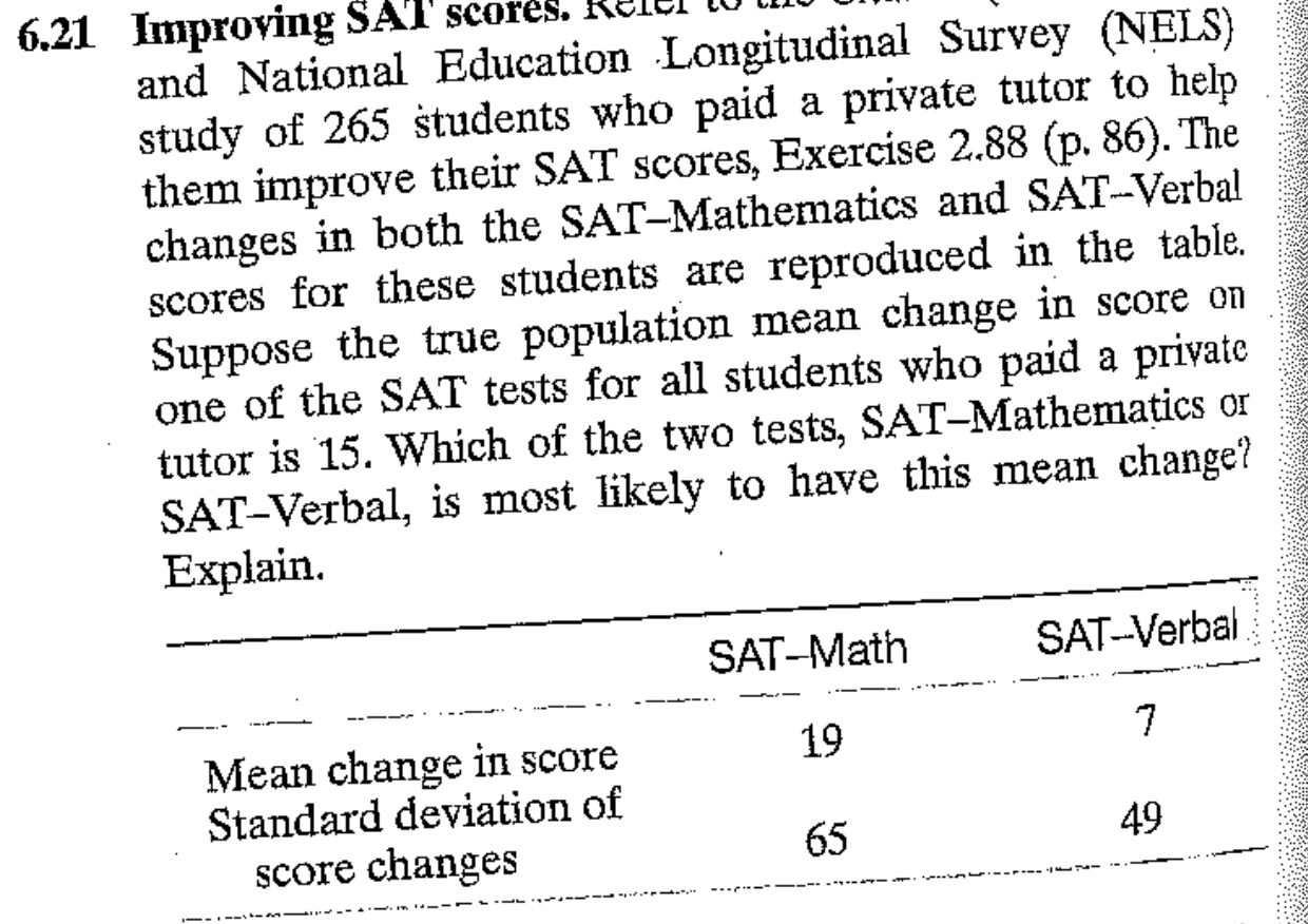 Solved 6.21 ﻿Improving SAT scores. and National Educats who | Chegg.com
