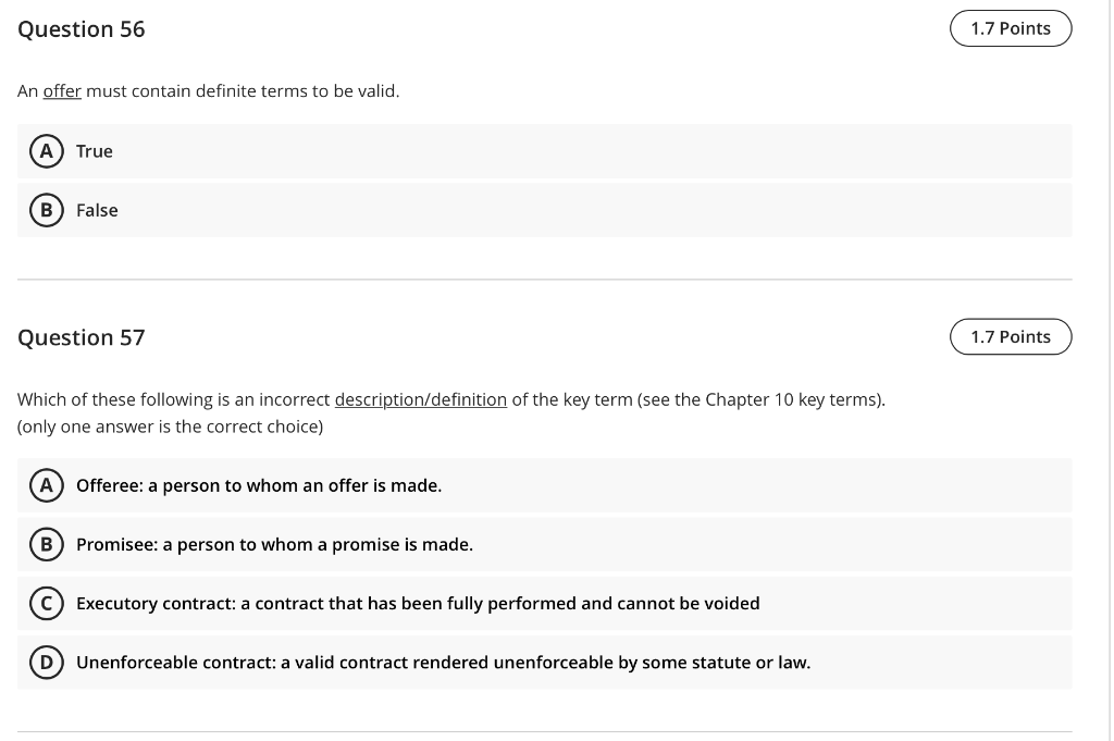 Solved Intent of an offer may be lacking in all cases except | Chegg.com