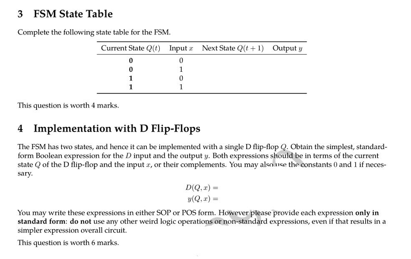 Solved 3 Fsm State Table Complete The Following State Table