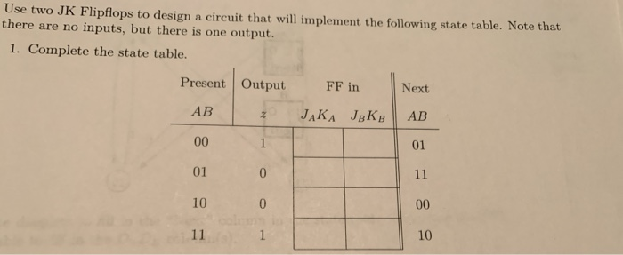 Solved Use two JK Flipflops to design a circuit that will | Chegg.com